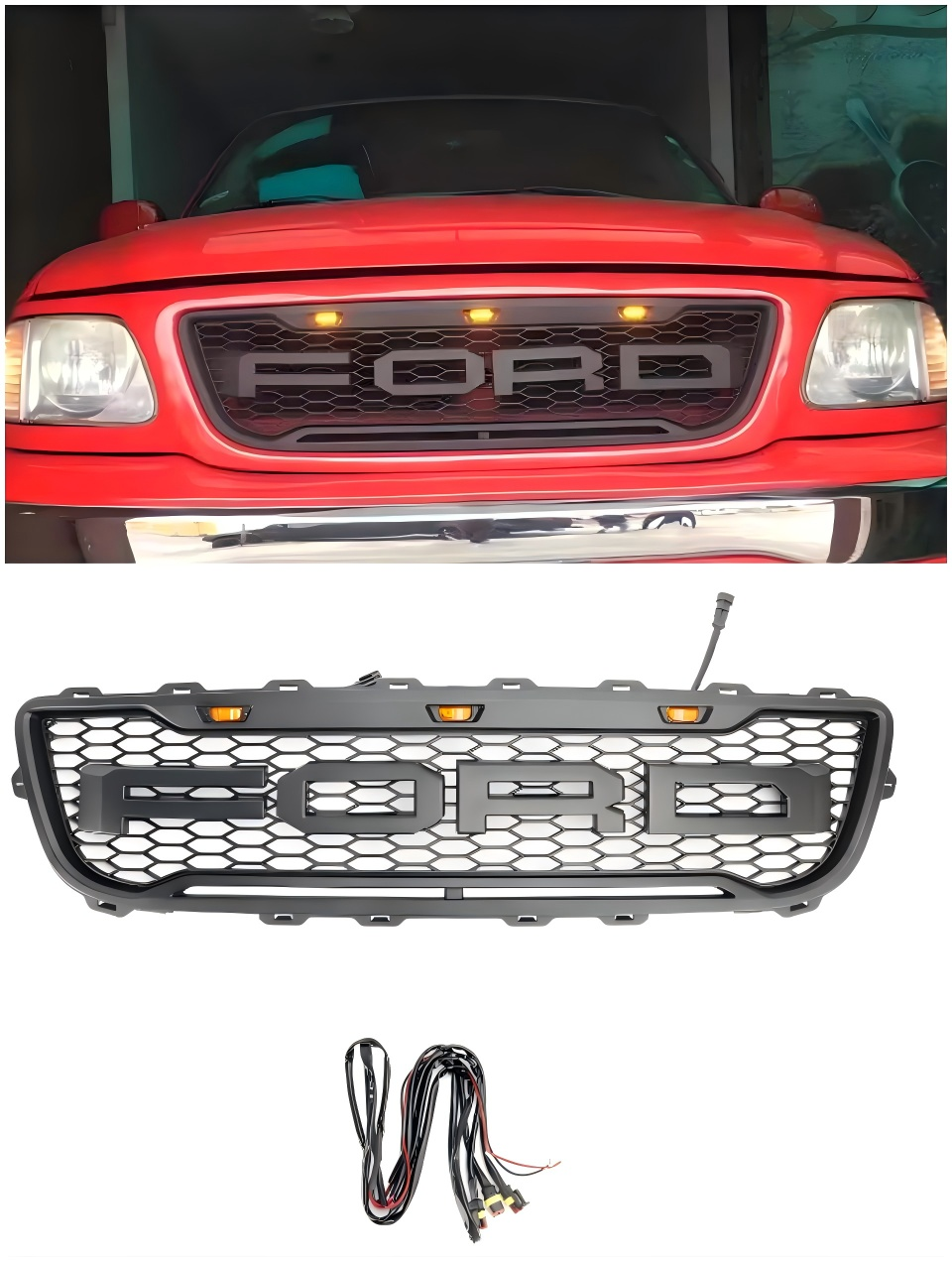 1999–2003 Ford F150 mit LED-Raptor-Stil, mattschwarz, Frontgrill mit W