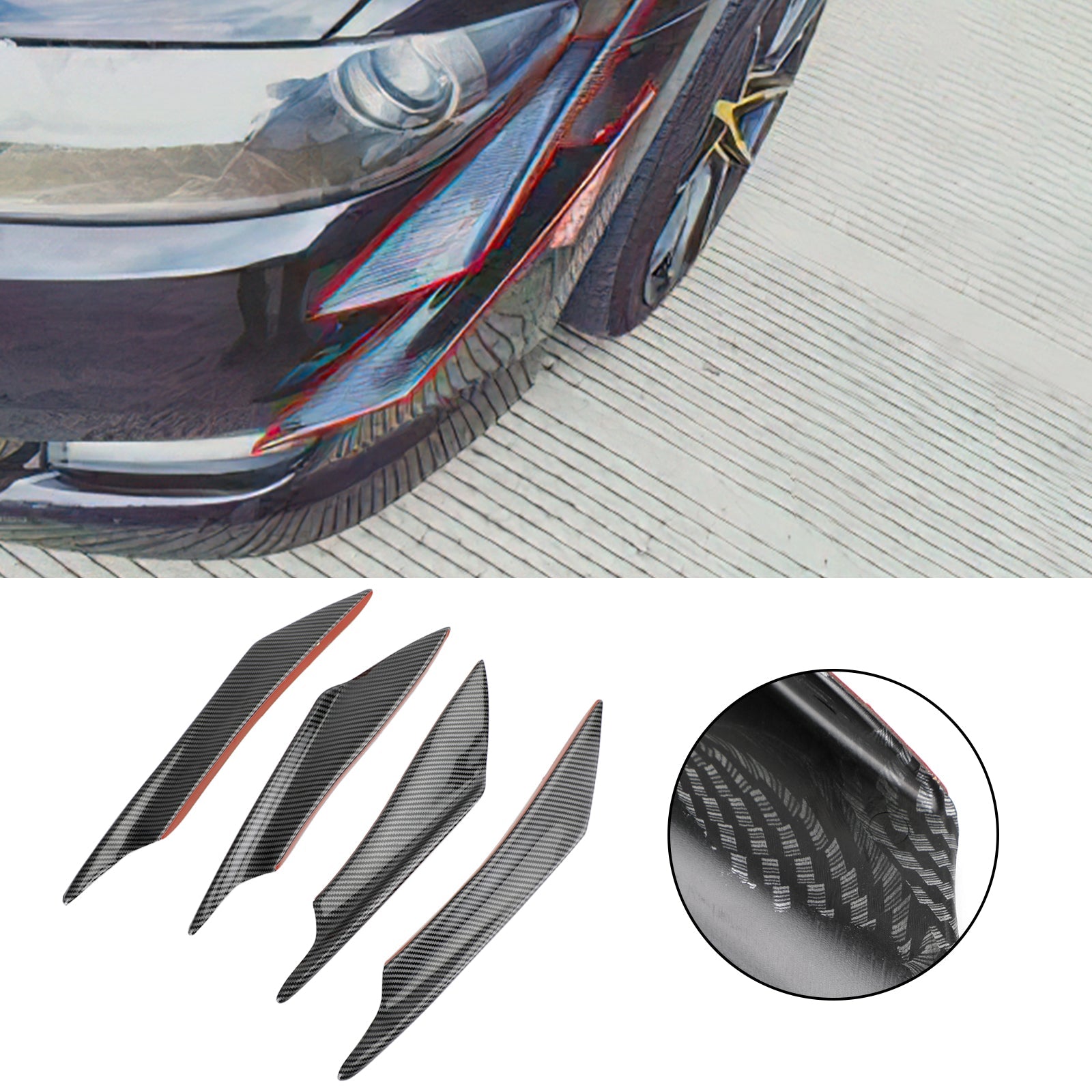 4 Stück Universal Frontstoßstange Flossen Body Splitter Spoiler Canard