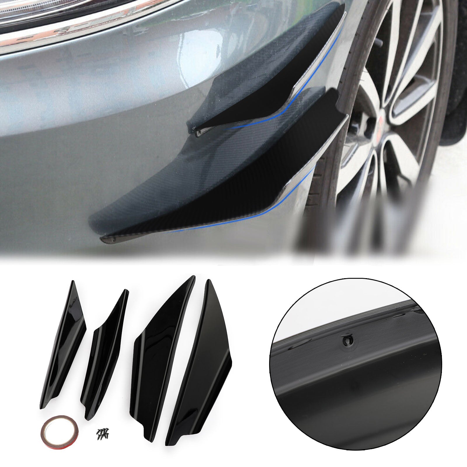 4 Stück Universal Gloss Bk Auto Frontstoßstange Flossen Body Splitter