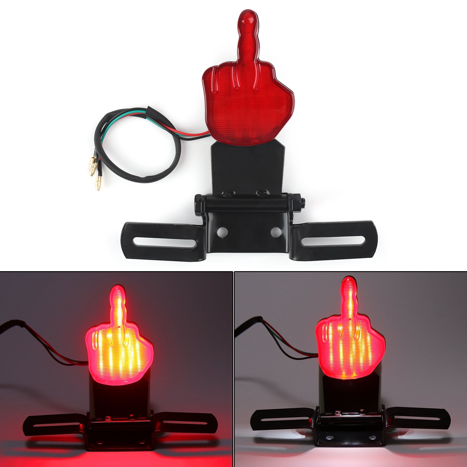 Middle Finger LED Break Tail Light Taillamp w/Plate for Harley Chopper ...