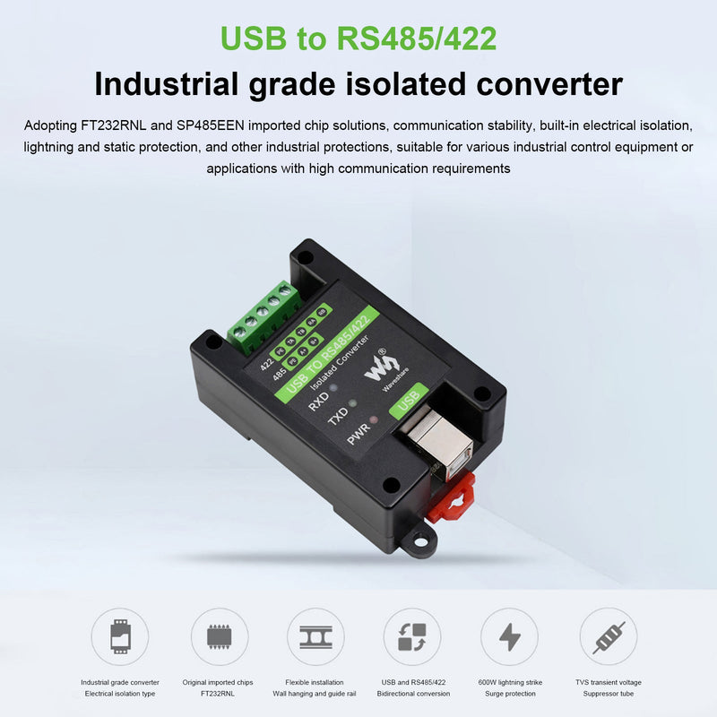 Isolierter Konverter in Industriequalität von USB zu RS485/RS422 mit M